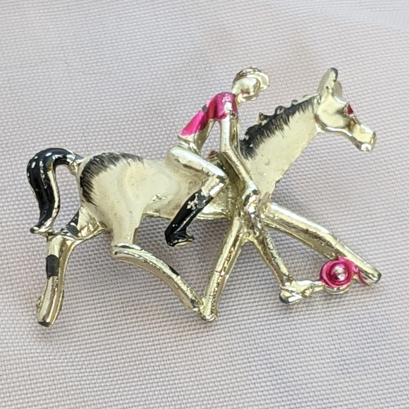 Vintage | Jewelry | Vintage White Black Horse Enamel Polo Brooch | Poshmark